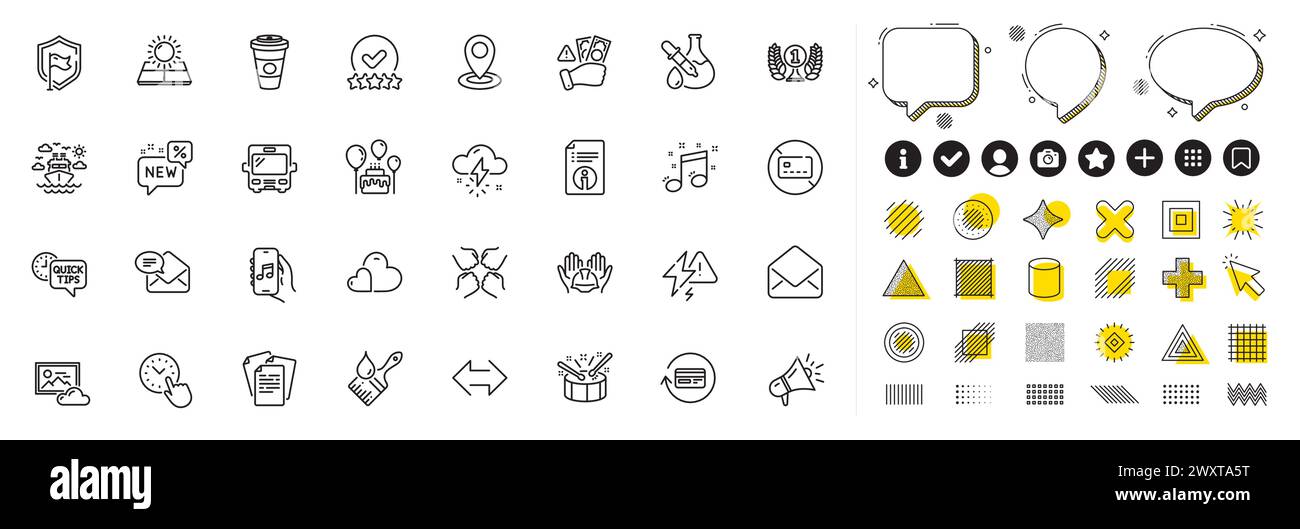 Set of Squad, Quick tips and Lightning bolt line icons for web app ...