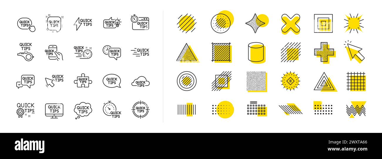 Quick tips line icons. Set of Helpful tricks, Solution and Quickstart ... Quick tips line icons. Set of Helpful tricks, Solution and Quickstart ...