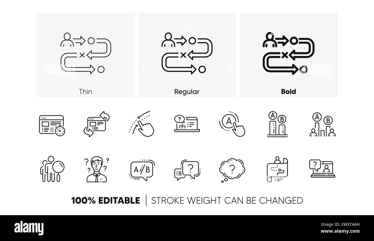 UX line icons. AB testing, Journey path map and Question mark. Linear ... UX line icons. AB testing, Journey path map and Question mark. Linear ...