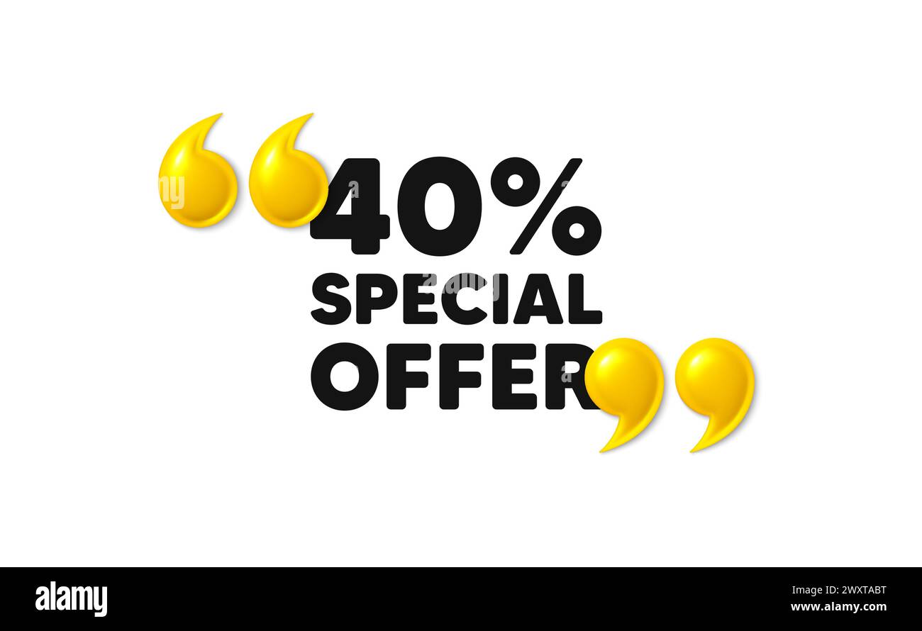 40 percent discount offer. Sale price promo sign. 3d quotation marks ...