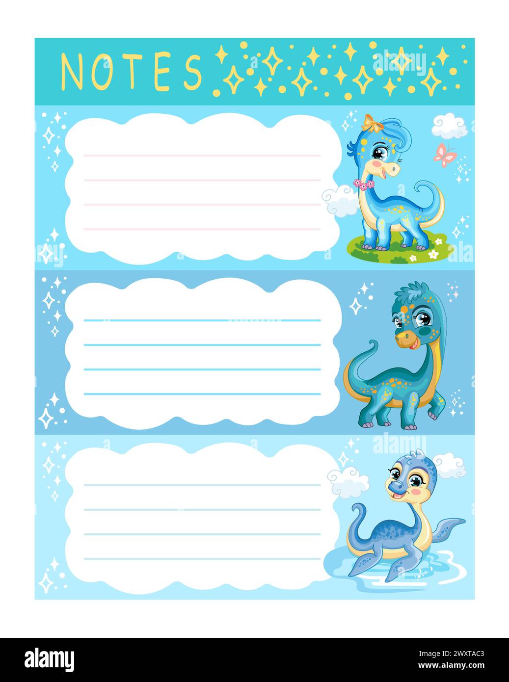 Sticker design with cute blue dinosaurs vector illustration Stock ...