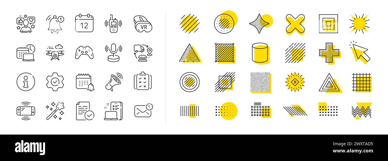Tech line icons. Game console, Joystick gamepad and Quiz report set. Design elements. Vector ...