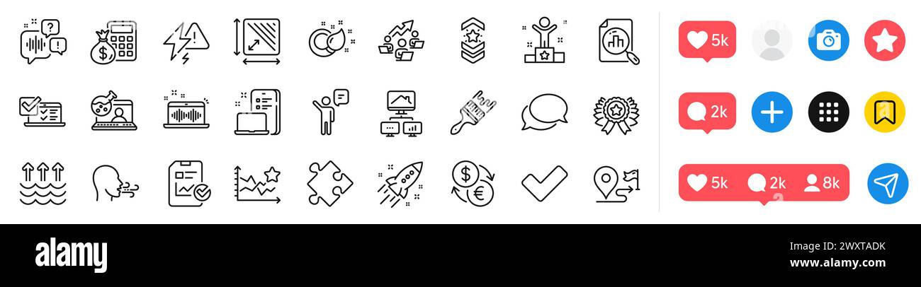 Startup rocket, Work home and Paint brush line icons pack. For web app. Social media icons ...