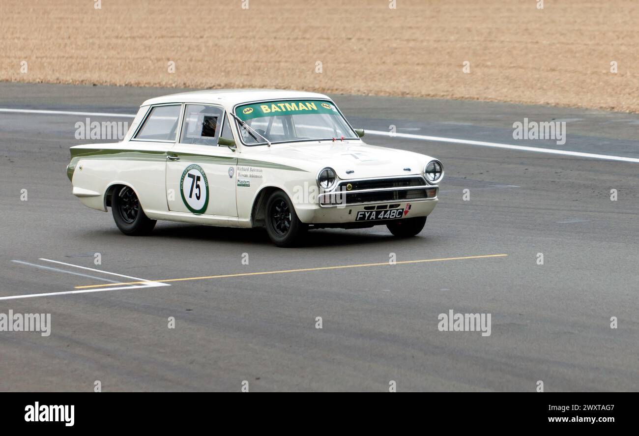 Richard Bateman driving his White, 1965, Ford Lotus Cortina, during the ...