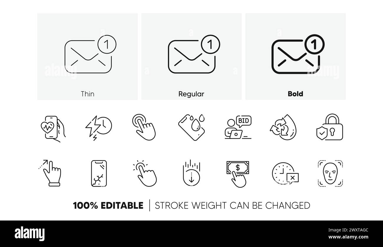 Online auction, Security lock and Time line icons. For web app, printing. Line icons. Vector ...