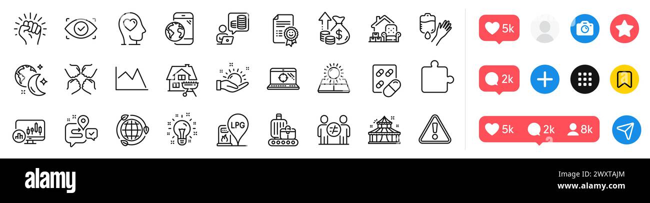 Line chart, Inflation and Puzzle line icons pack. For web app. Social media icons. Vector Stock ...