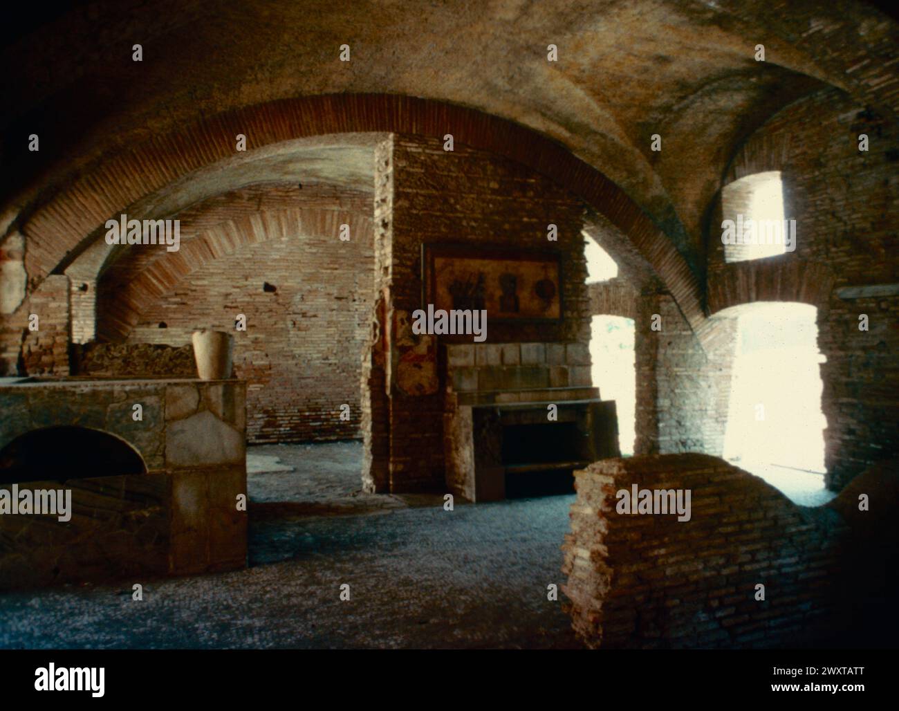 Interior view of an ancient Roman restaurant on the Via di Diana, Ostia ...
