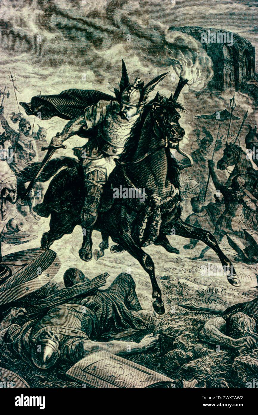Attila, King of the Huns, during a battle, illustration Stock Photo - Alamy