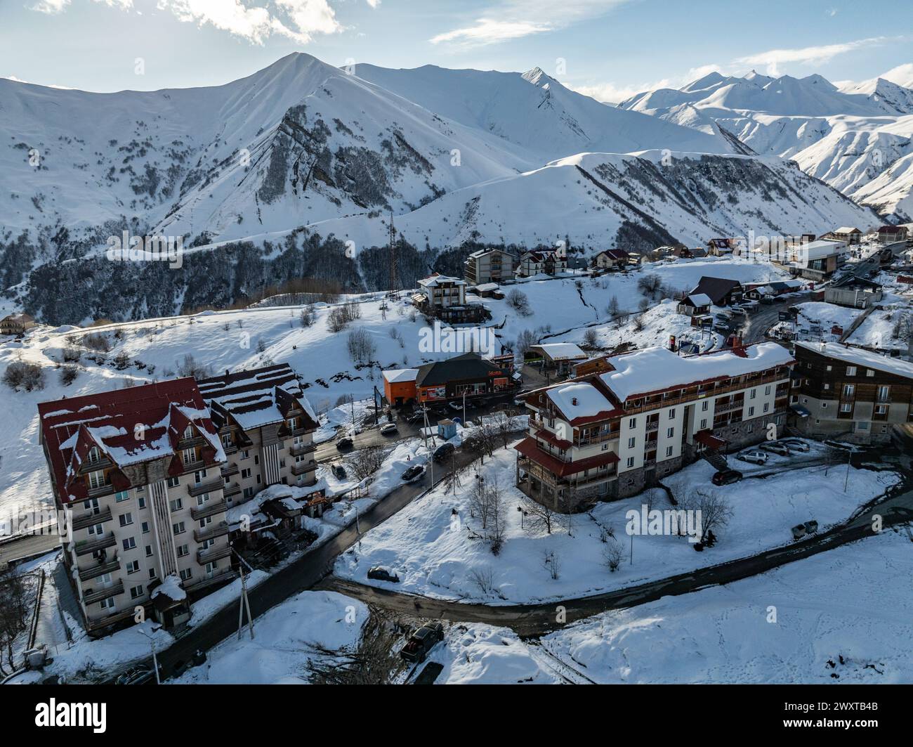 Mountain village in winter fly hi-res stock photography and images - Alamy
