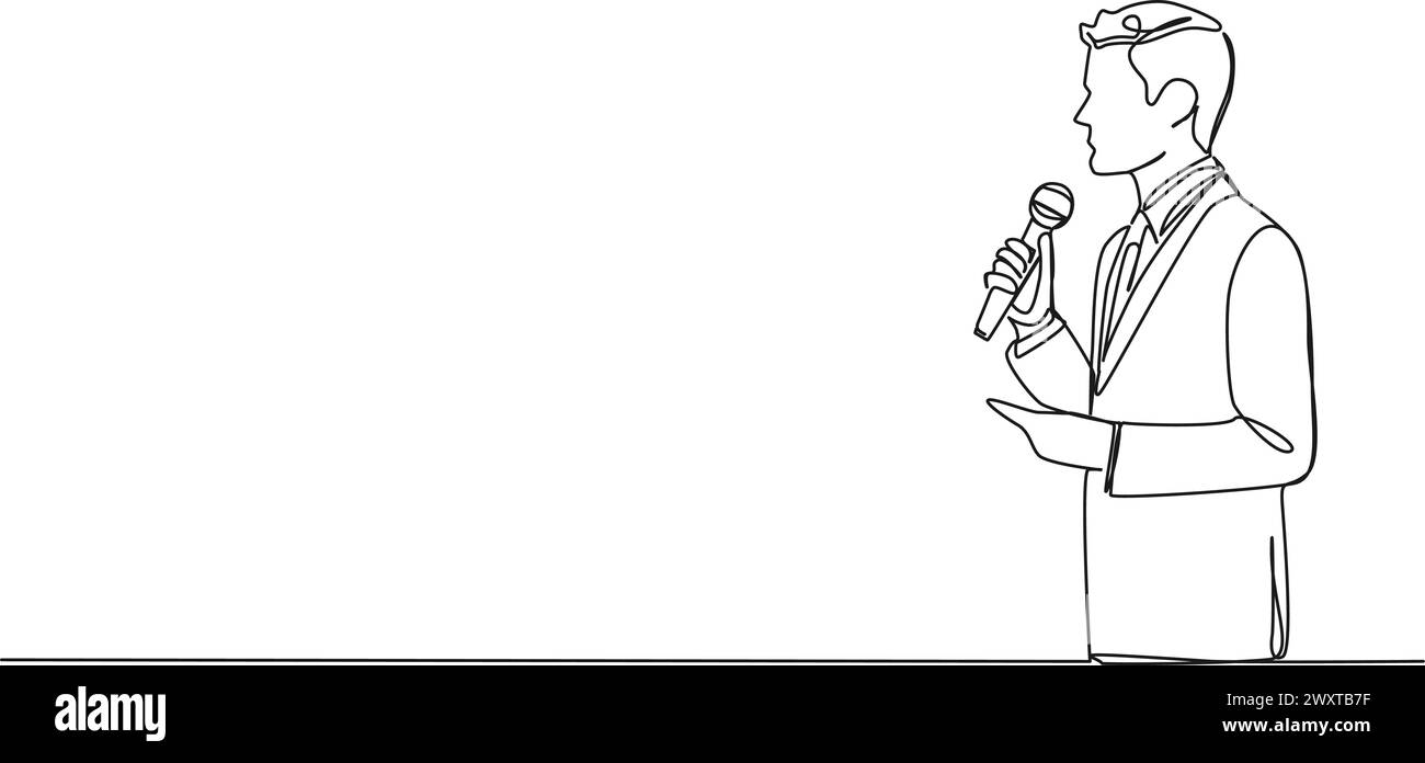 continuous single line drawing of speaker at business conference, line ...