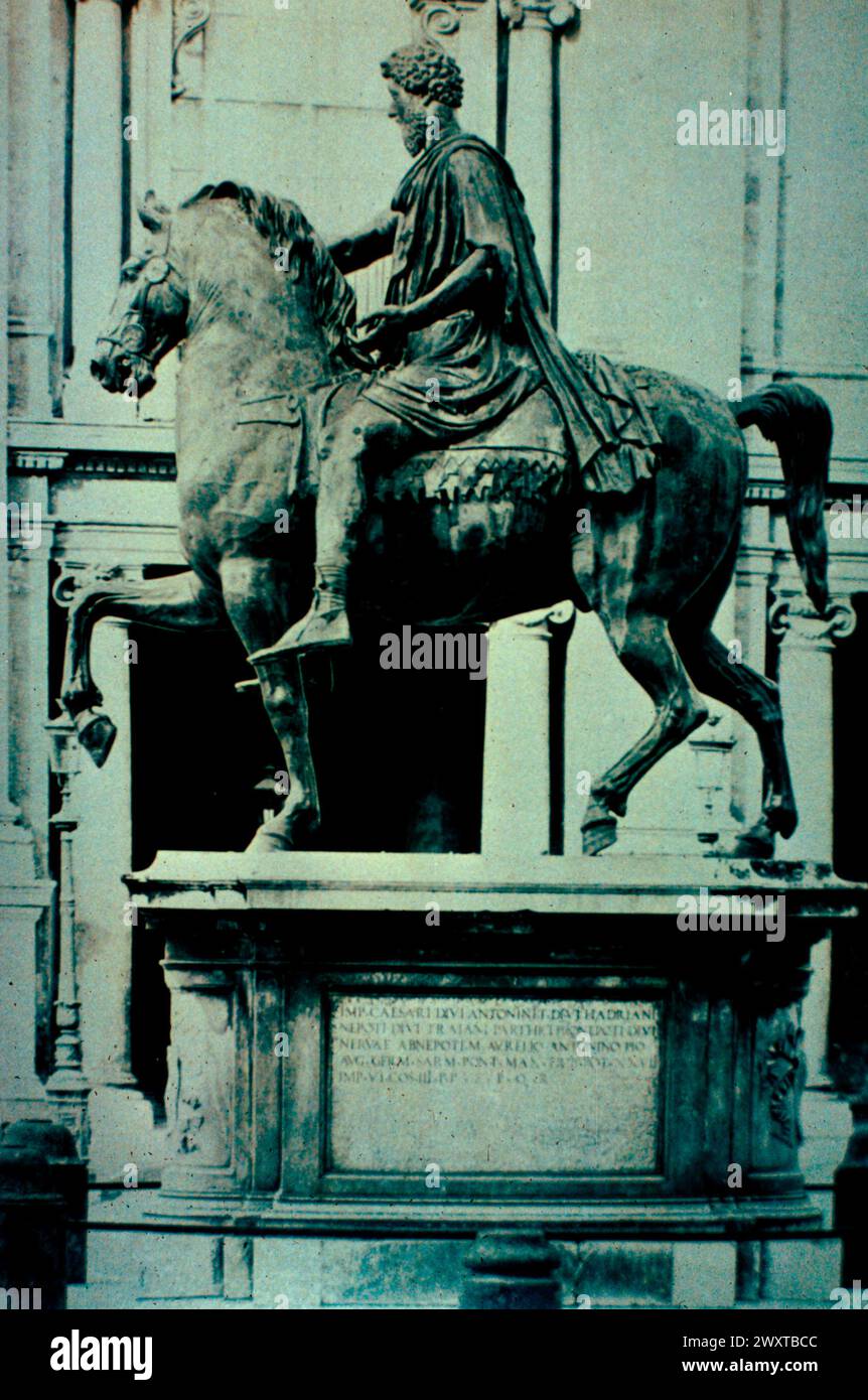 Roman emperor Marcus Aurelius, equestrian statue, Rome, Italy 200 AD ...