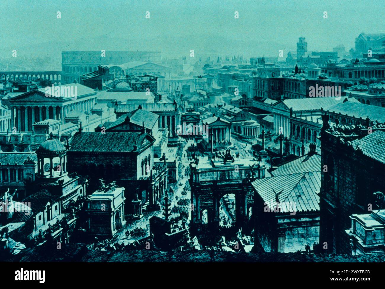 Artistic reconstruction of the ancient Roman Forum, Italy, illustration ...