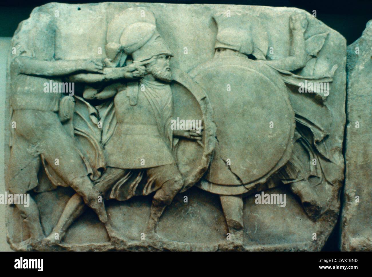 Greek hoplites in battle, relief from the Nereid Monument, Lycia ...