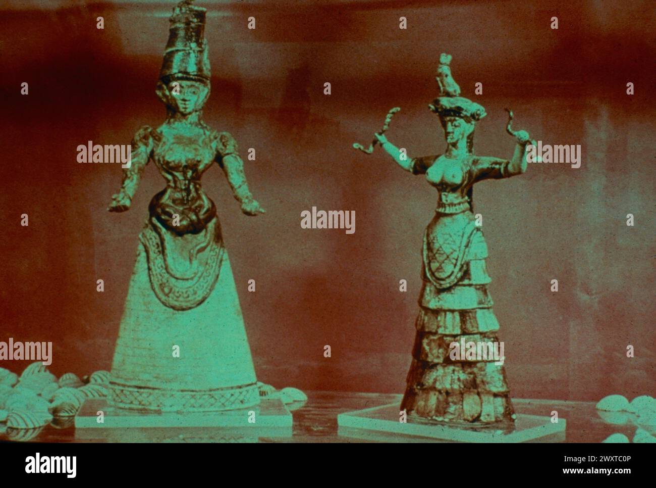 Minoan snake goddesses statuettes, Knossos, Greece 1600 BC Stock Photo ...