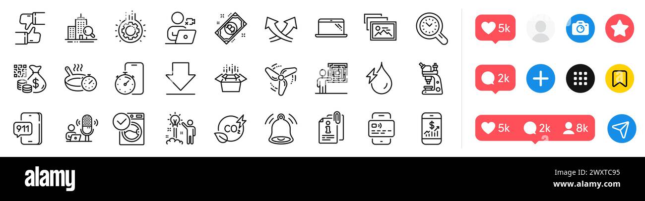 Bitcoin, Photo album and Qr code line icons pack. For web app. Social media icons. Vector Stock ...