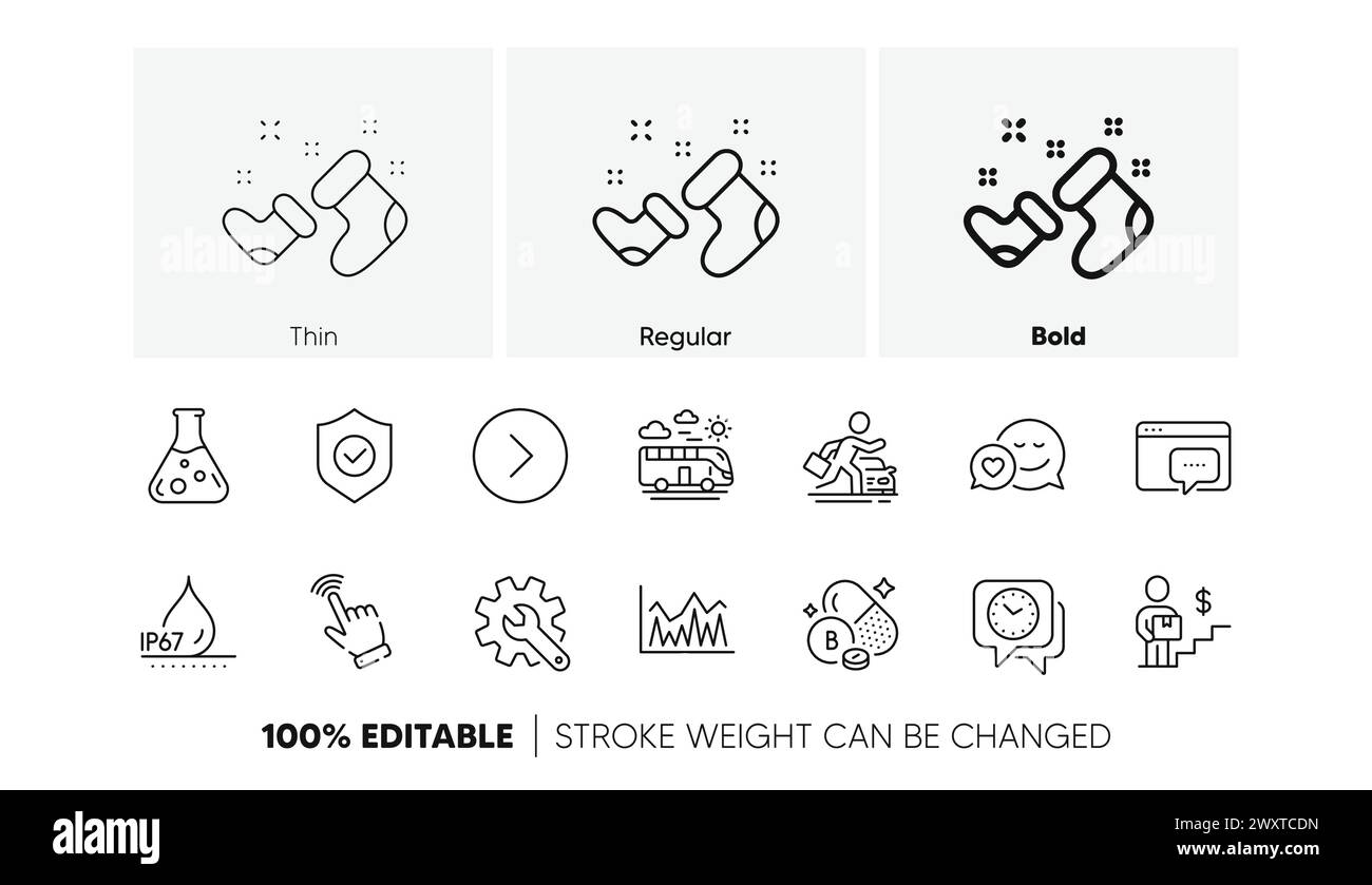 Chemistry lab, Waterproof and Seo message line icons. For web app, printing. Line icons. Vector ...