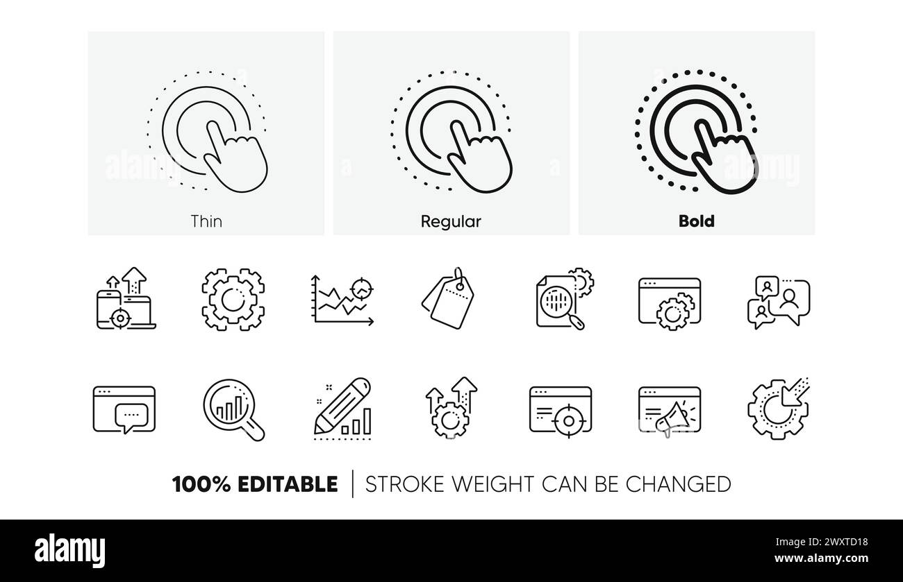 Seo line icons. Website stats, Target and Increase sales. Linear set ...