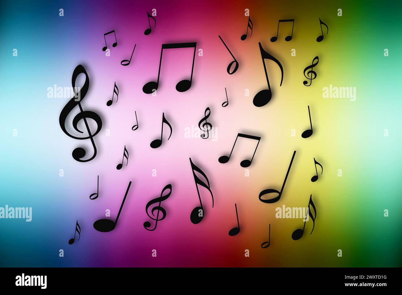 music notes over a colorful rainbow background Stock Photo - Alamy