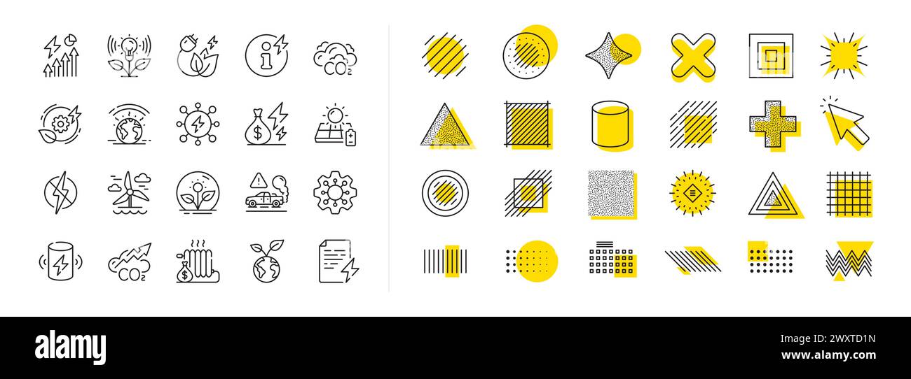 Green energy line icons. Warm climate, Sustainable power and Antistatic ...
