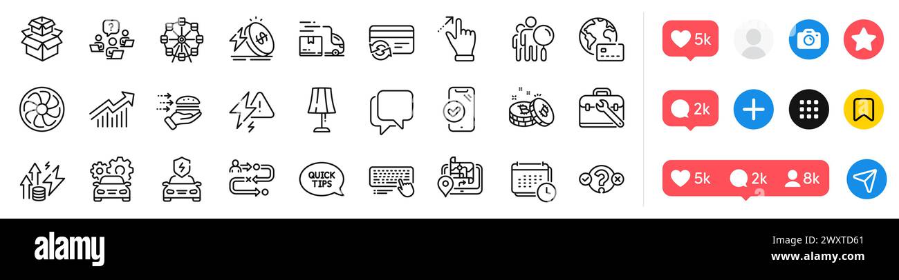 Computer keyboard, Demand curve and Car charging line icons pack. For ...
