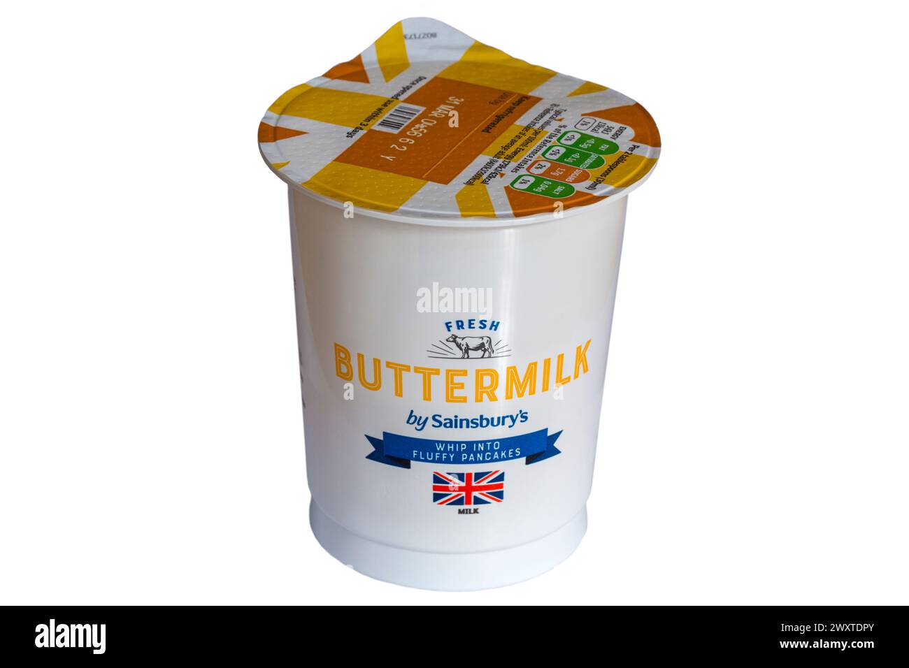 Tub pot carton of fresh Buttermilk by Sainsburys isolated on white ...