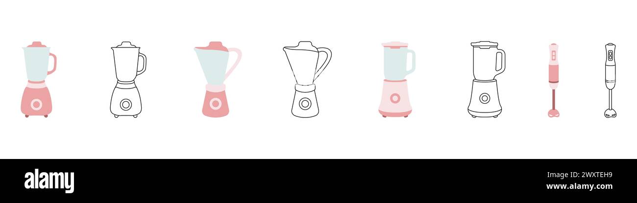 Kitchen blender logo set vector. Blender outline linear icon. Mixer ...
