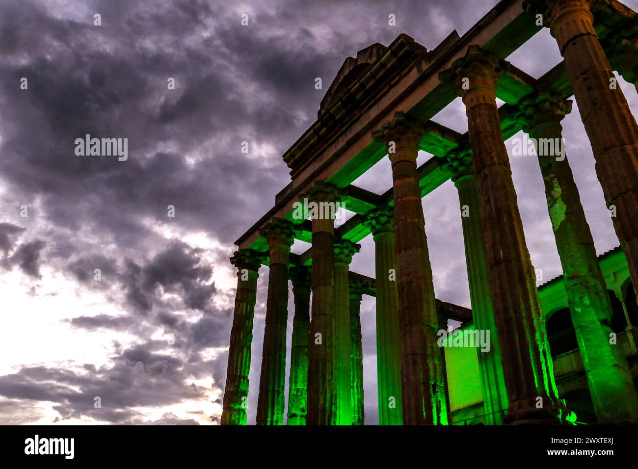 Ancient roman temple in night merida hi-res stock photography and ...