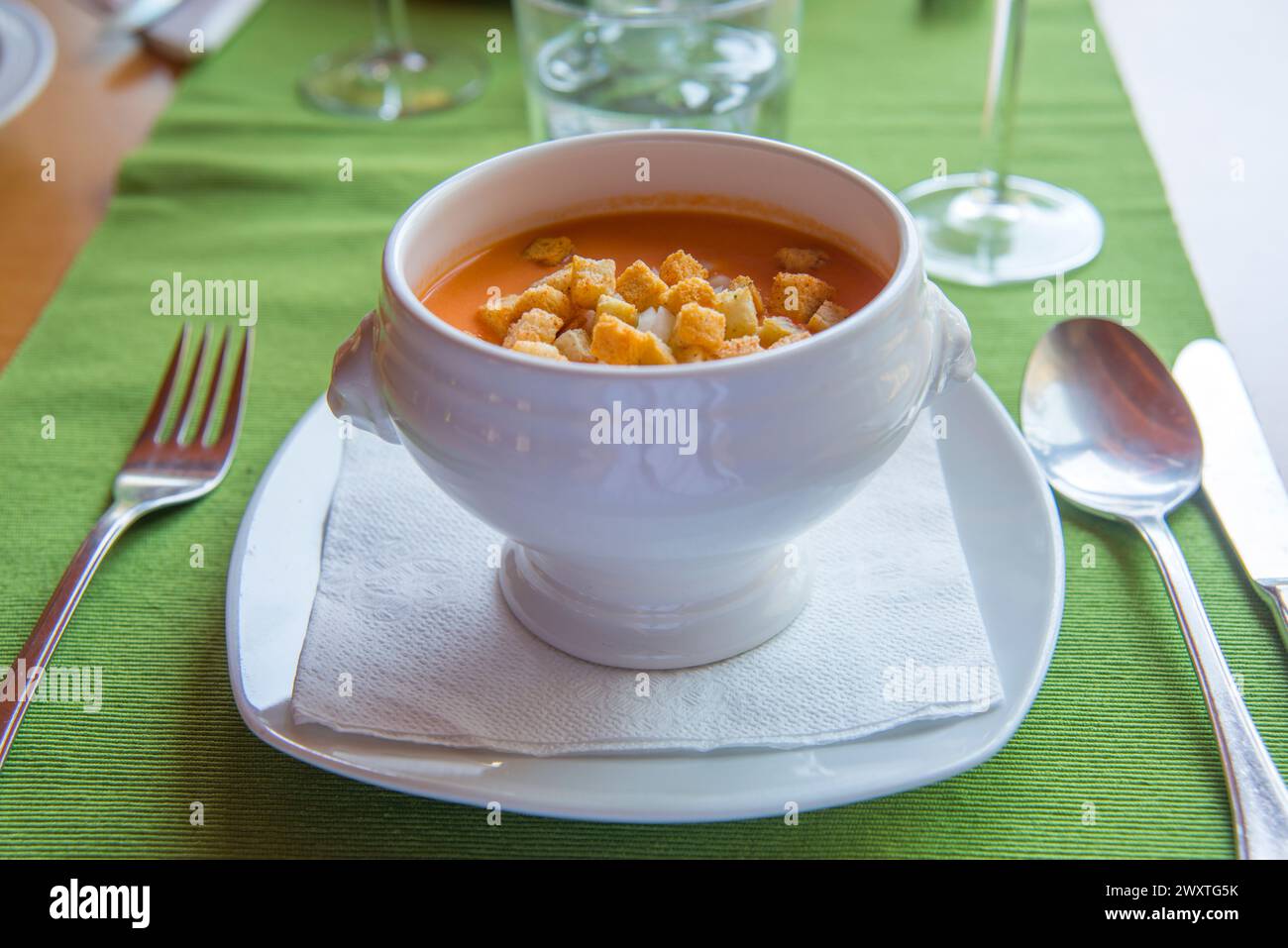 Gazpacho serving in a restaurant Stock Photo - Alamy