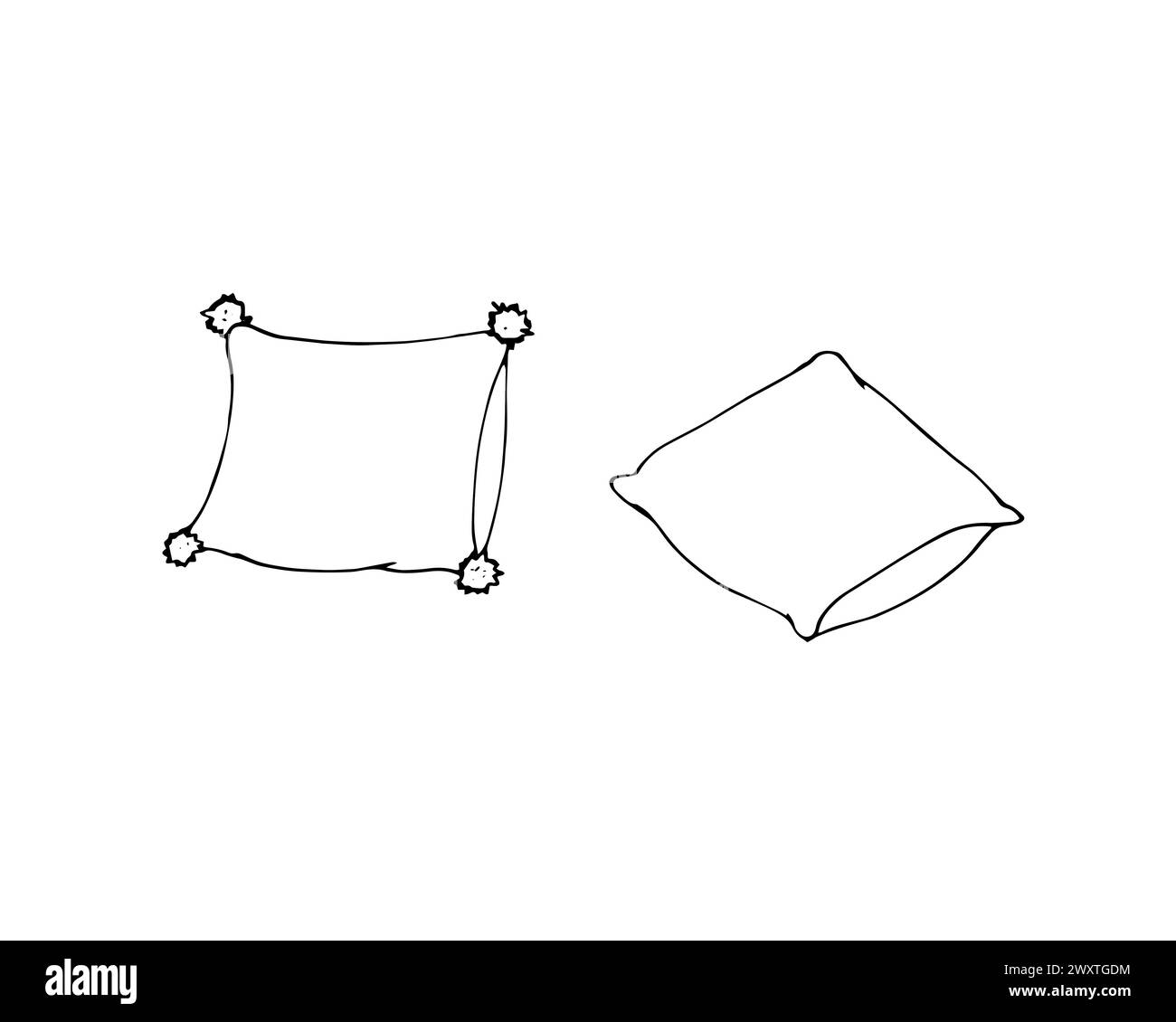 Hand-drawn Pillow sketch set. Doodle drawing of feather cushions. Cozy ...