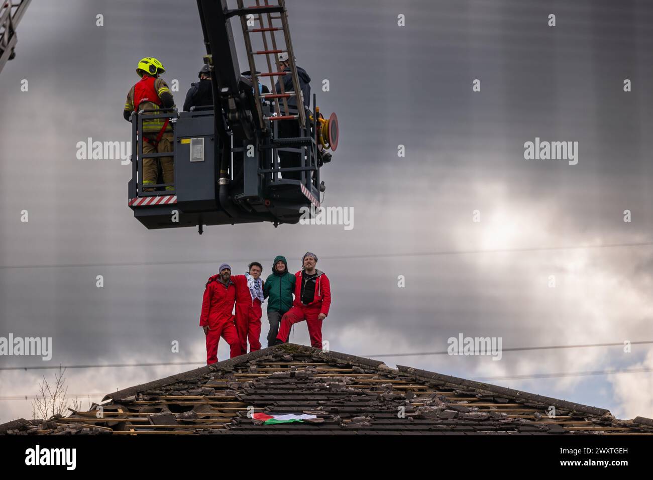 Shipley, UK. 02nd Apr, 2024. Palestine Action protest at Teledyne ...