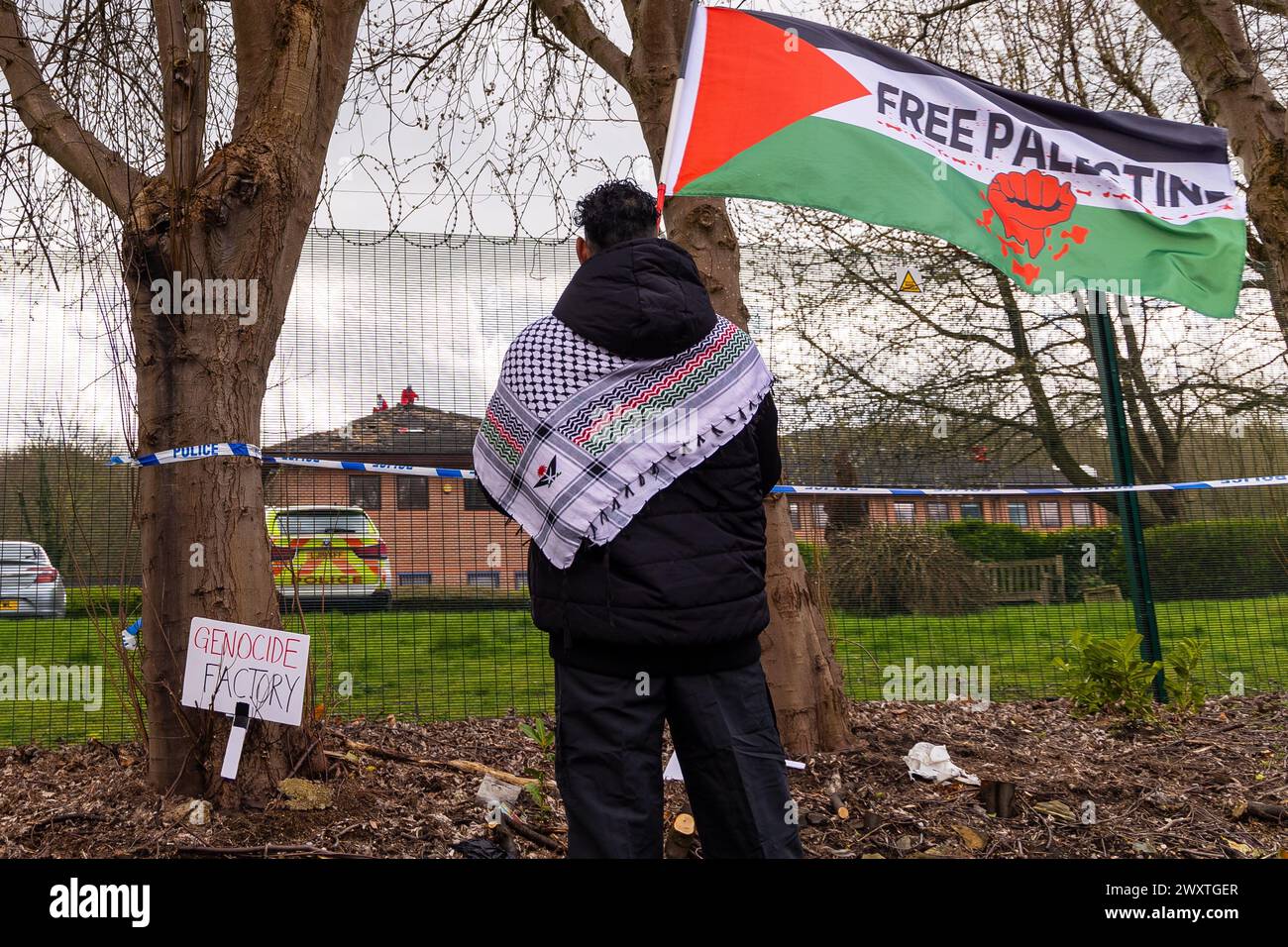 Shipley, UK. 02nd Apr, 2024. Palestine Action protest at Teledyne. a ...