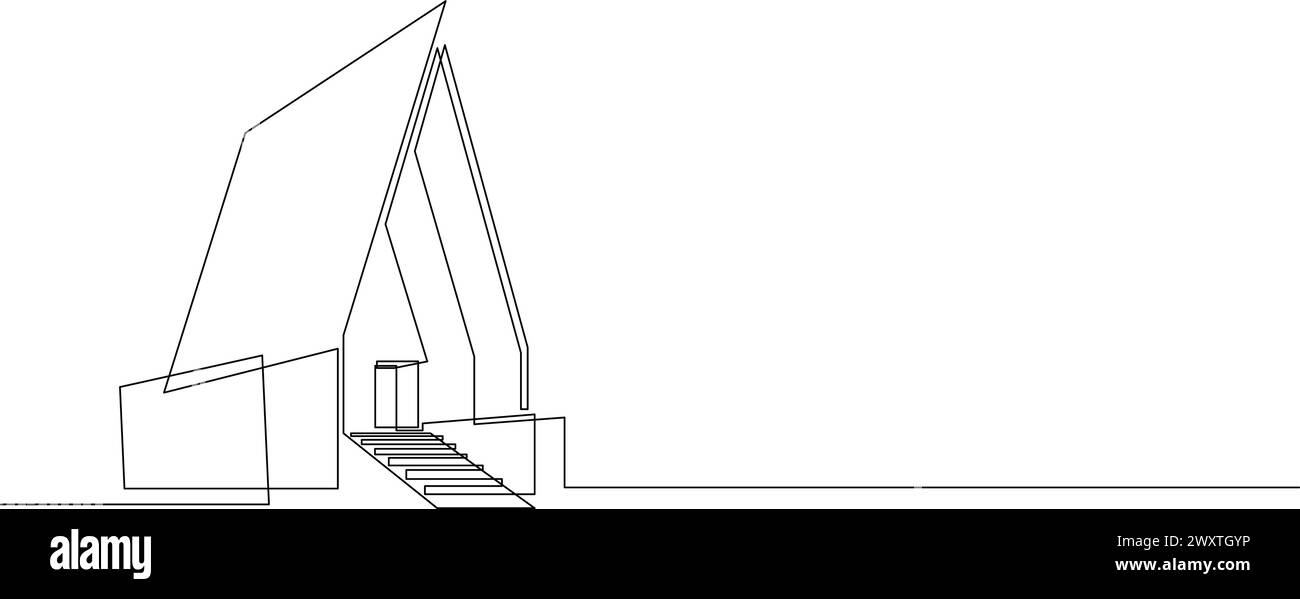 Modern house continuous line drawing. Family home single line design ...