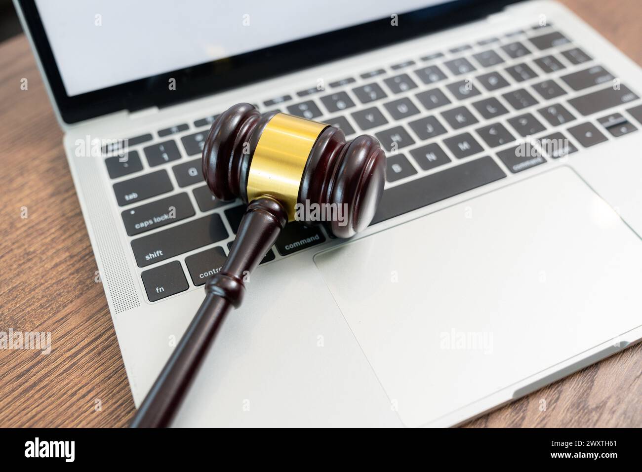 Laptop computer and judge's gavel Stock Photo - Alamy