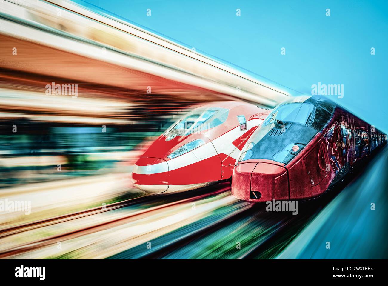 Modern hi-speed passenger trains, in movement (motion Stock Photo - Alamy