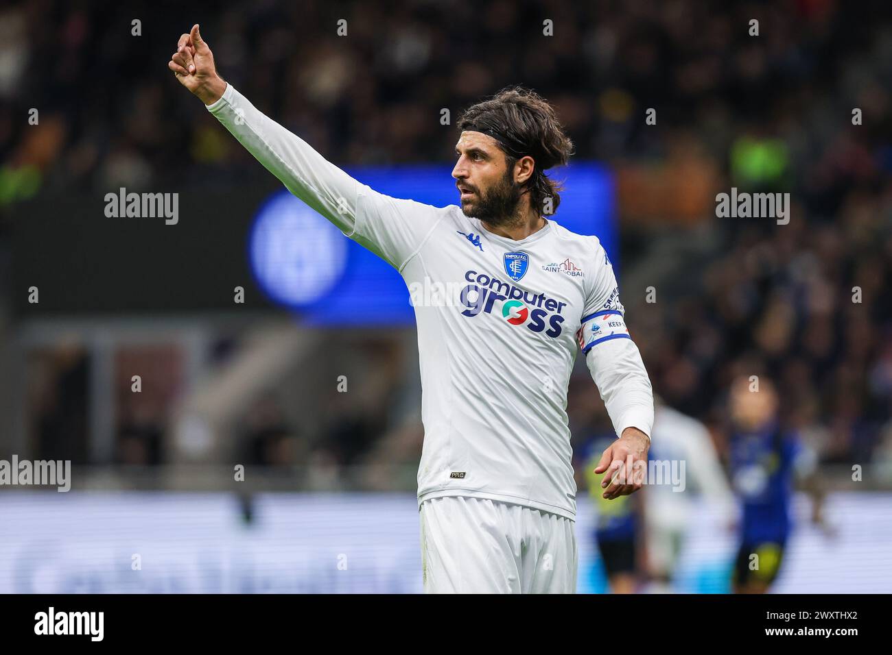 Sebastiano Luperto of Empoli FC gestures during Serie A 2023/24 ...