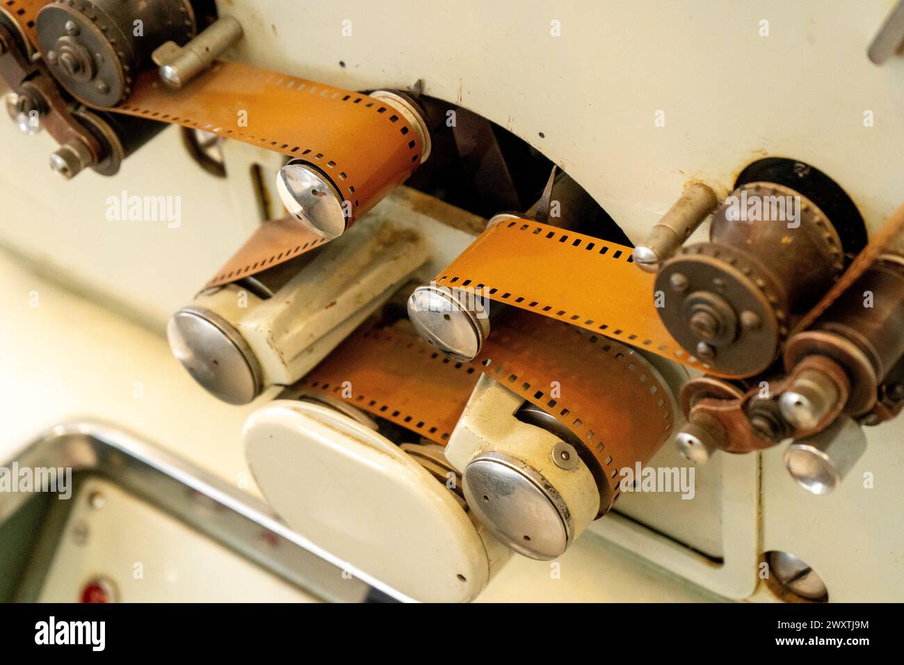 Sound recording on film. Bobbin reel on an old recorder. Retro tape ...