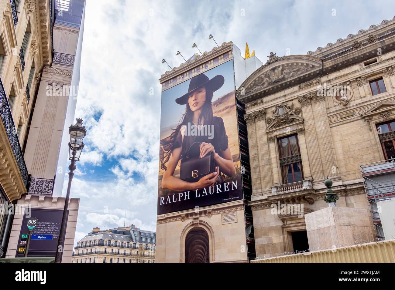 Advertising billboard for Ralph Lauren handbags on the scaffoldings of ...
