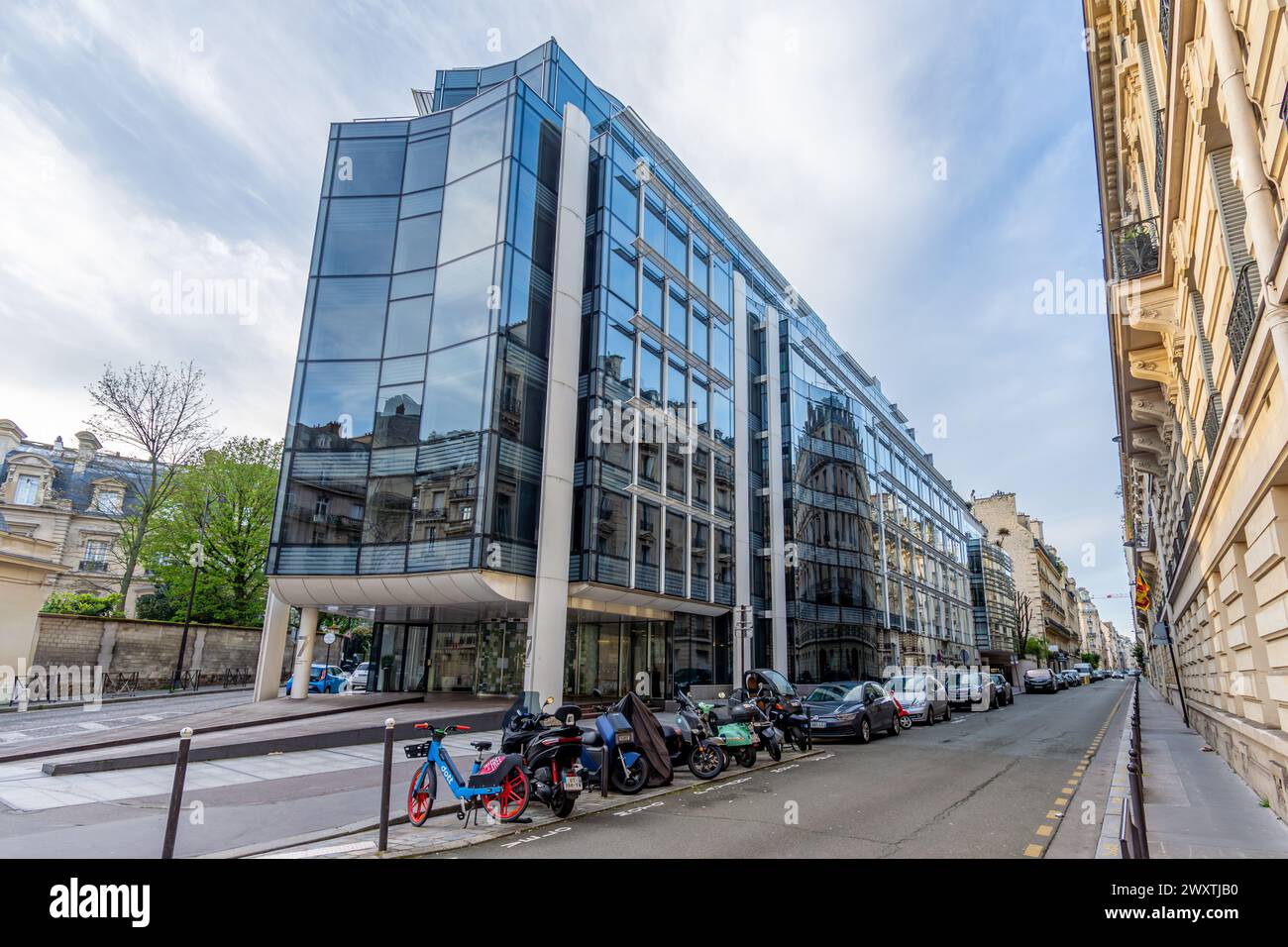 Exterior view of the building housing the headquarters of Unibail ...