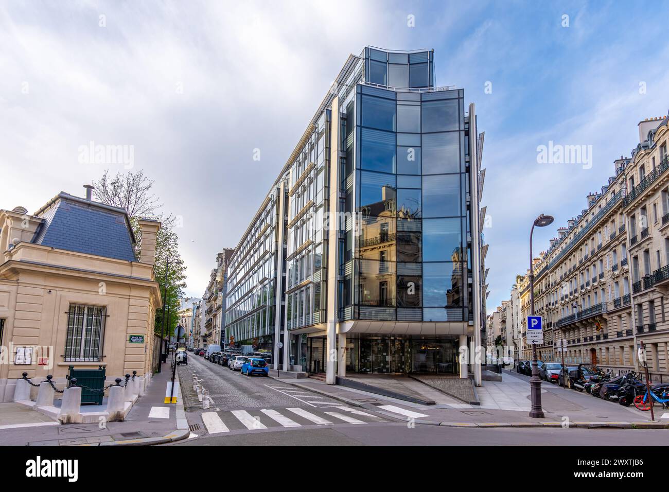 Exterior view of the building housing the headquarters of Unibail ...