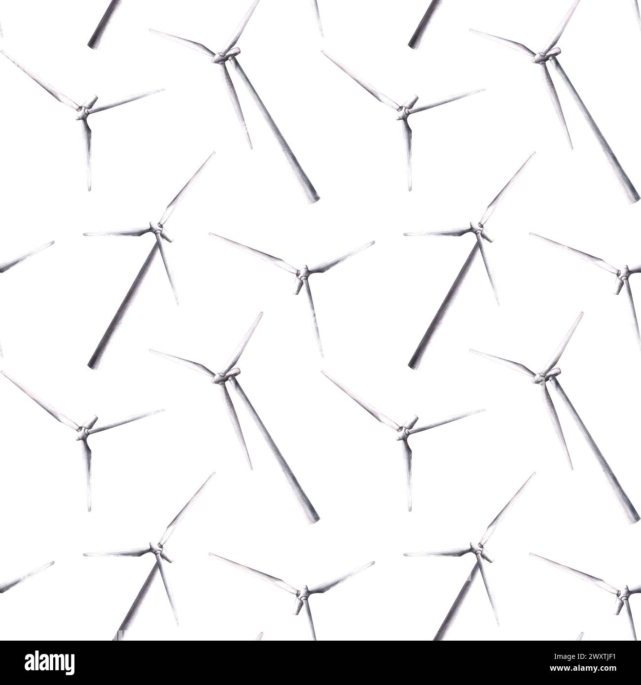 Watercolor painting eco wind turbine windmills seamless pattern ...