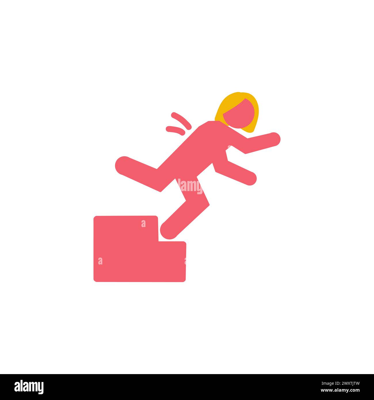 Falling pink woman silhouette pictogram. Caution sign. Isolated on ...
