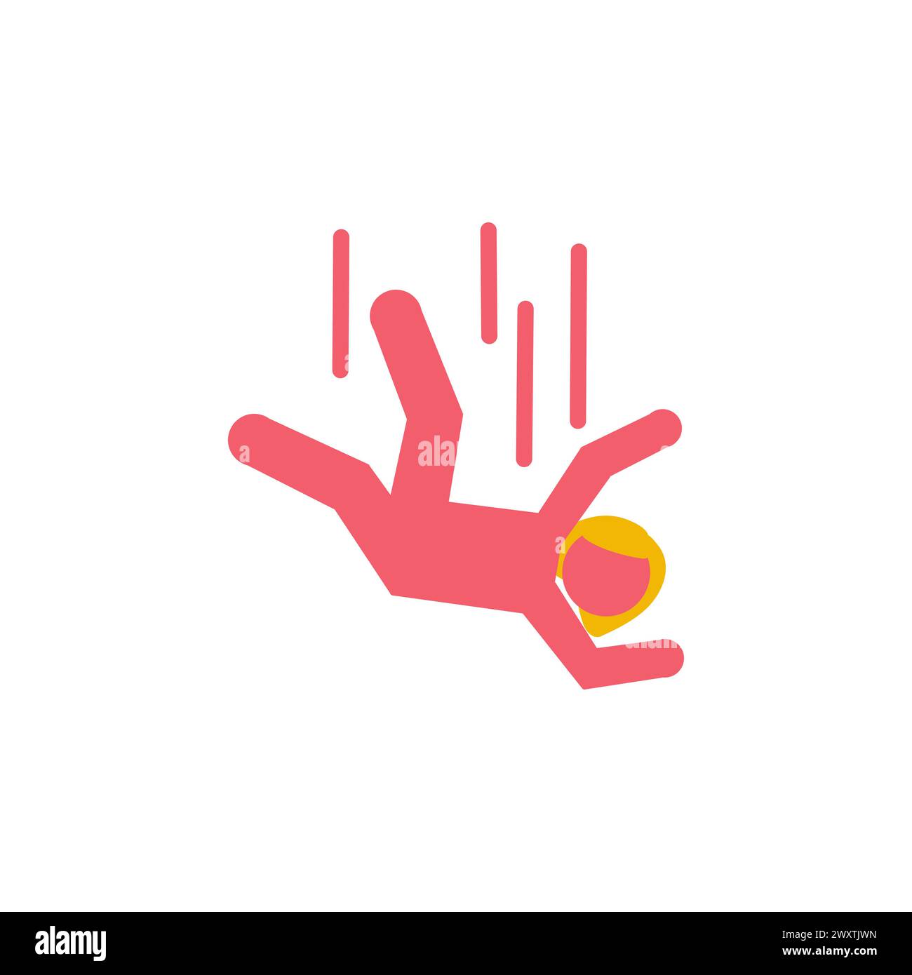 Falling pink woman silhouette pictogram. Caution sign. Isolated on ...