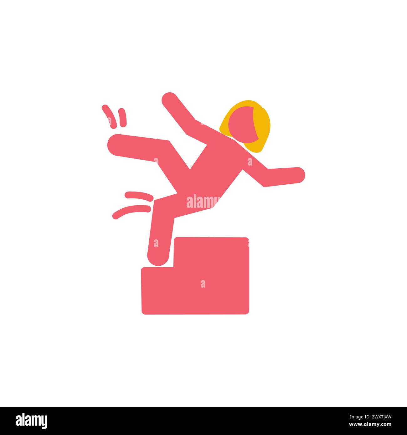 Falling pink woman silhouette pictogram. Caution sign. Isolated on ...
