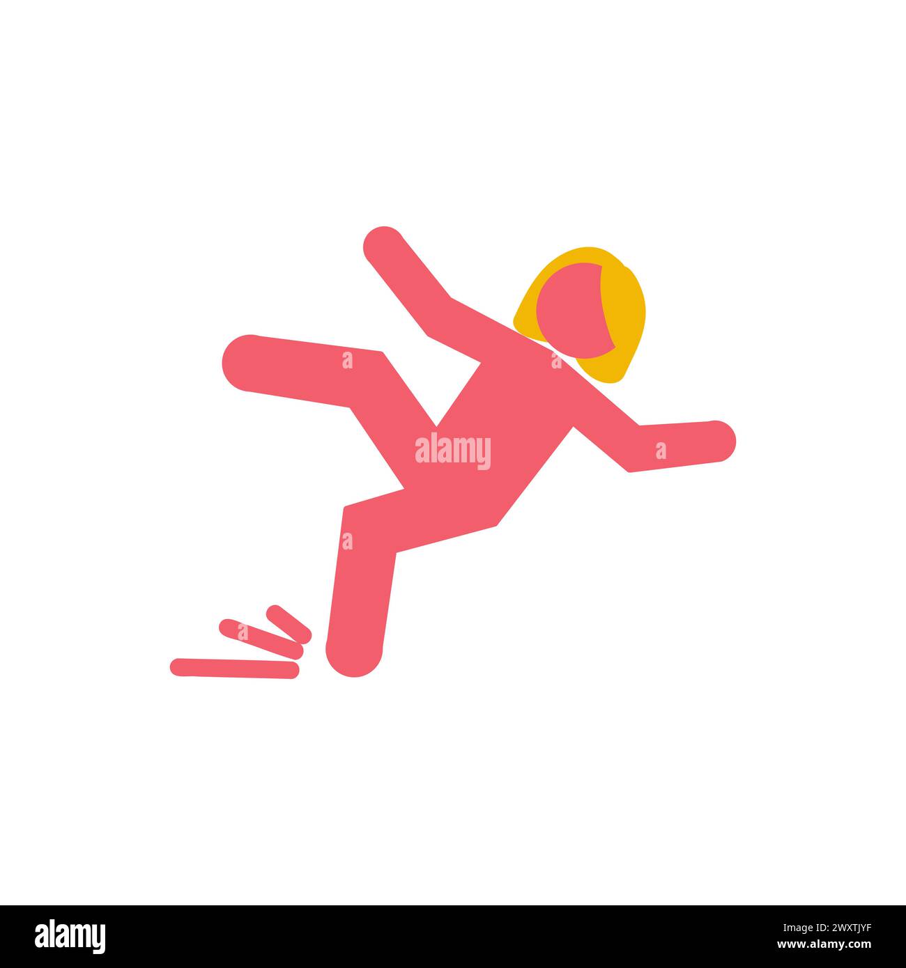 Falling pink woman silhouette pictogram. Caution sign. Isolated on ...