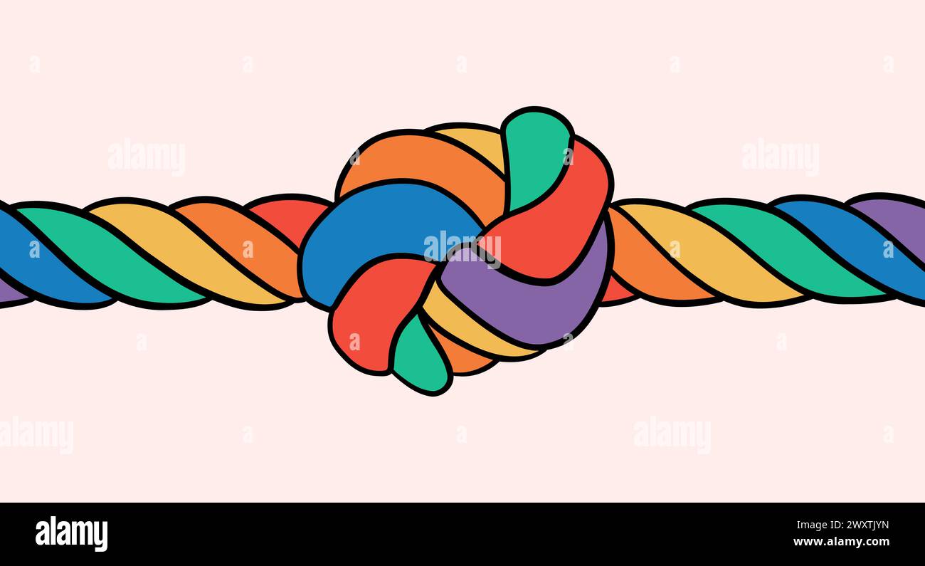 A coarse rope in the colors of the LGBT flag with a knot tied in the ...