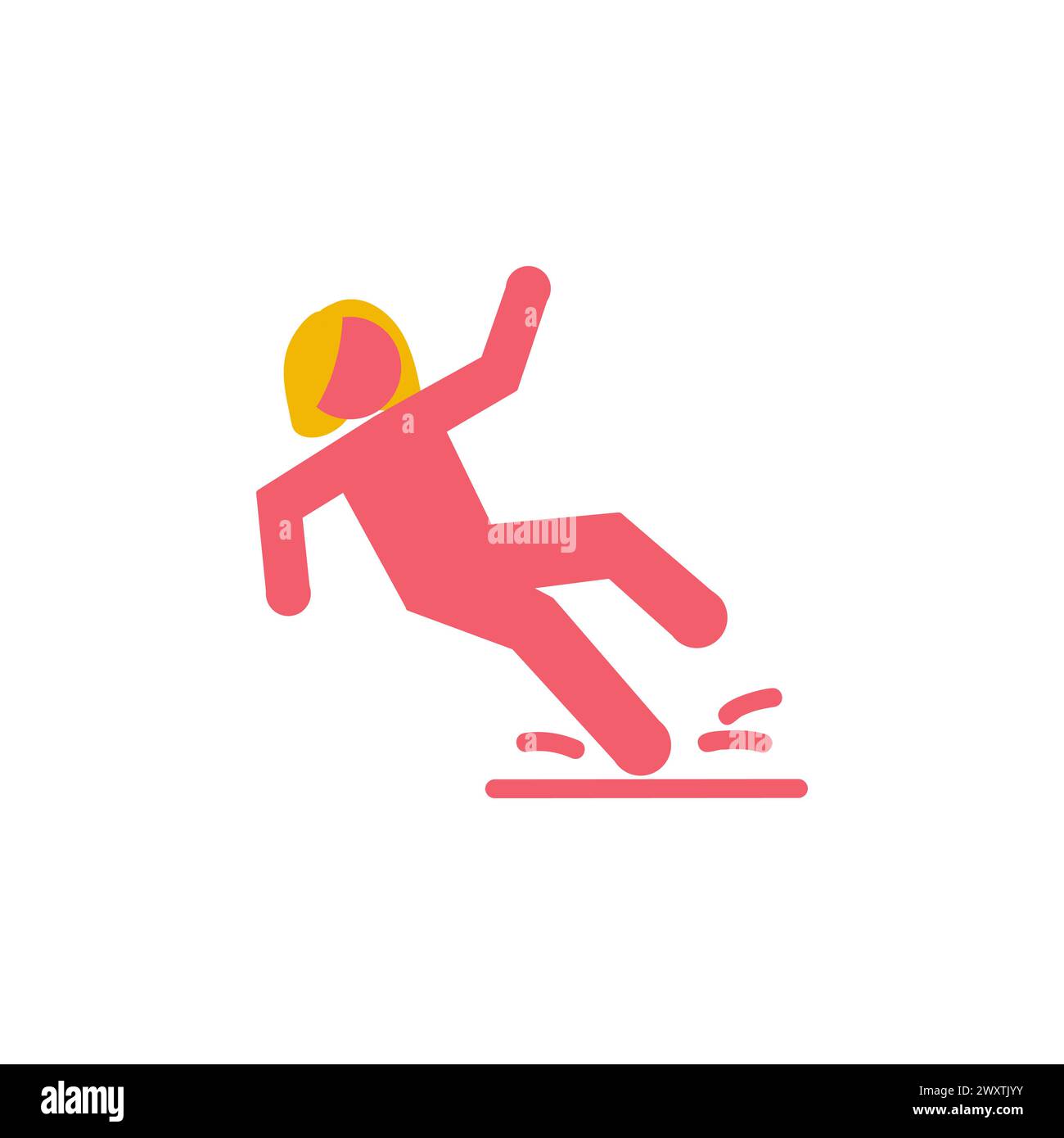 Falling pink woman silhouette pictogram. Caution sign. Isolated on ...