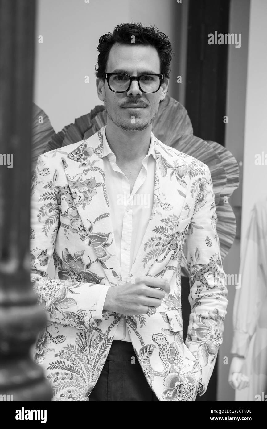 Designer Juan Avellaneda poses during the presentation of the ...