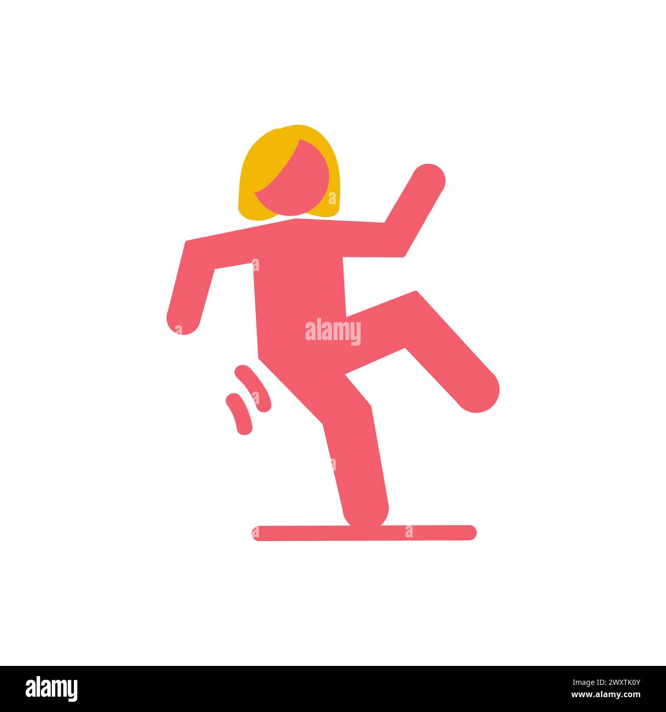 Falling pink woman silhouette pictogram. Caution sign. Isolated on ...