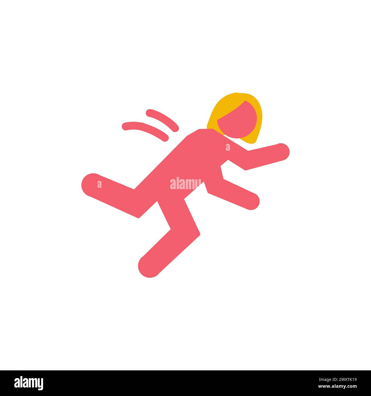 Falling pink woman silhouette pictogram. Caution sign. Isolated on ...