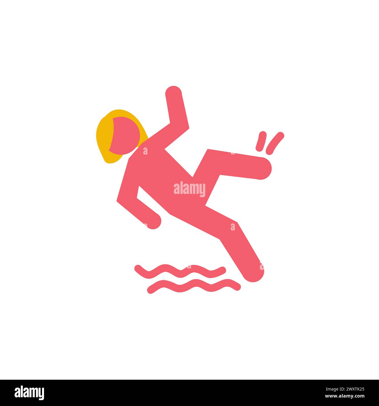 Falling pink woman silhouette pictogram. Caution sign. Isolated on ...